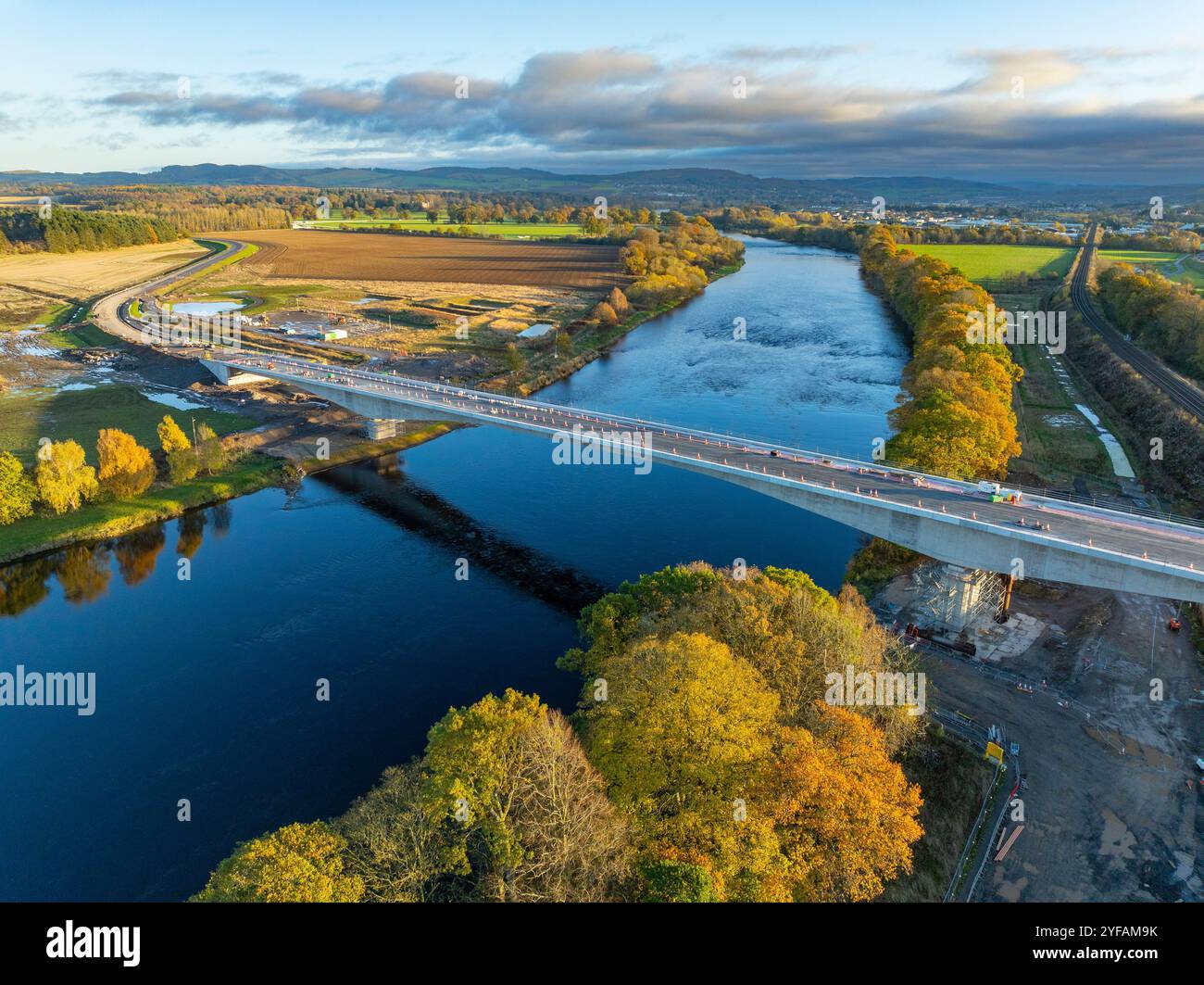 Aerial view of new River Tay Bridge on The Cross Tay Link Road (CTLR ...