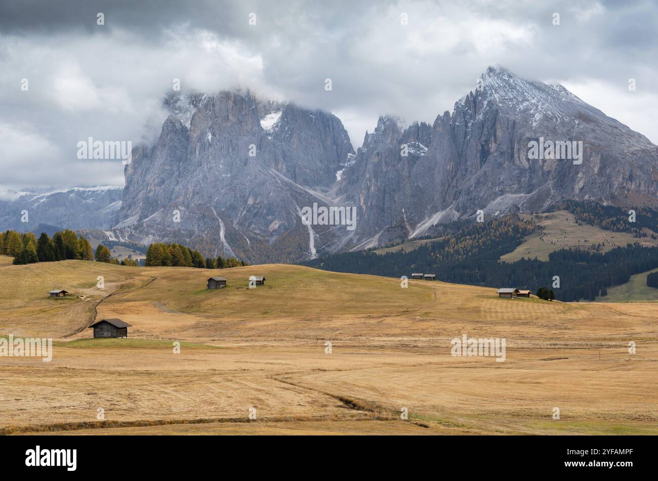Landscape with beautiful autumn meadow field and the amazing Dolomite ...
