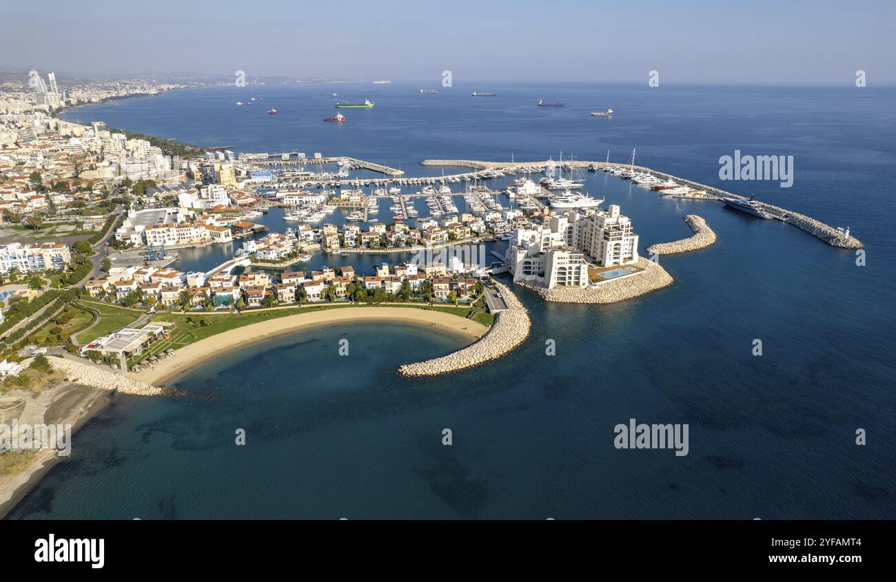 Aerial drone photo of yacht and fishing marina. Drone view from above ...