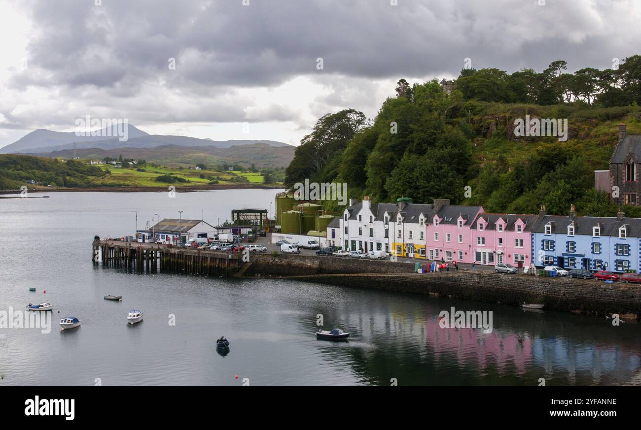 Colorful houses in Portree town, the capital city of the Isle of Skye ...