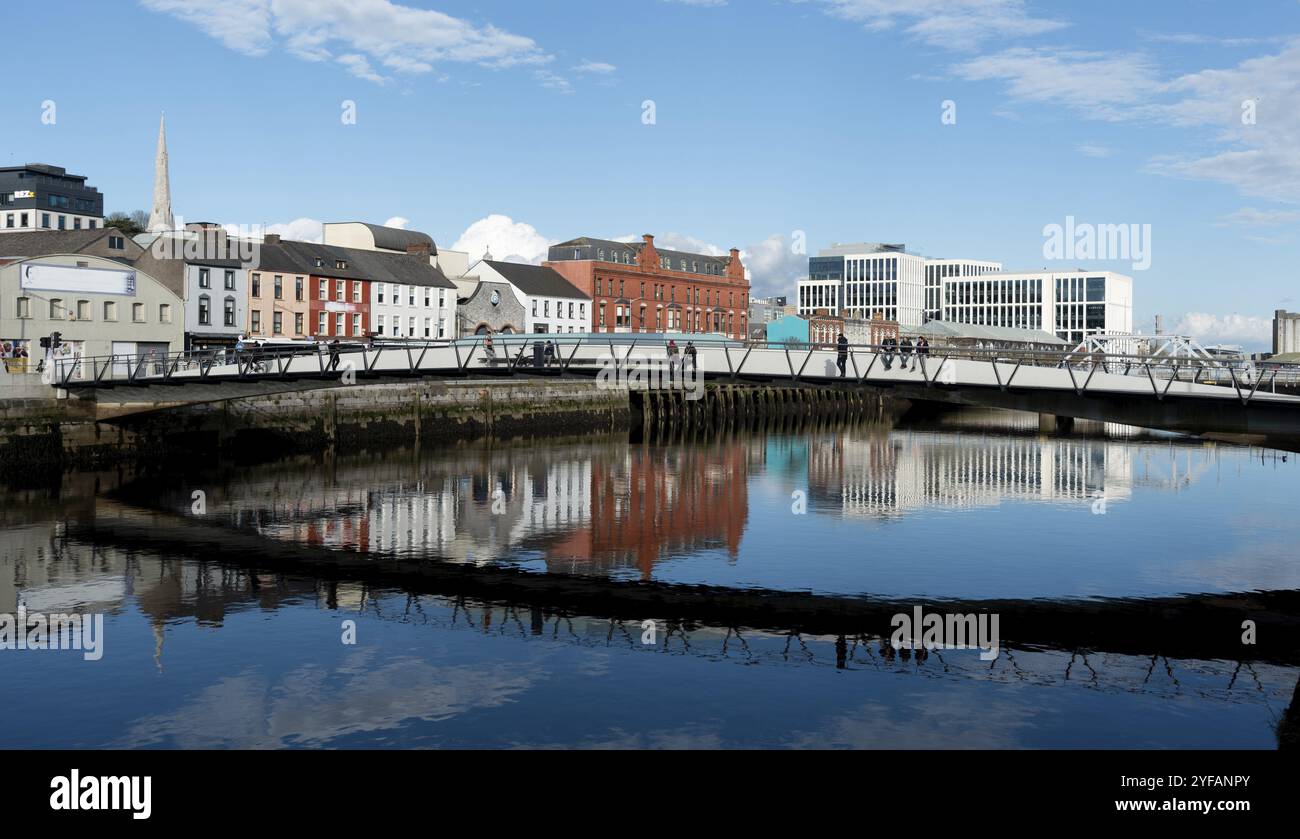 Cork, Ireland, February 24 2023: Mary Elmes pedestrian bridge with ...