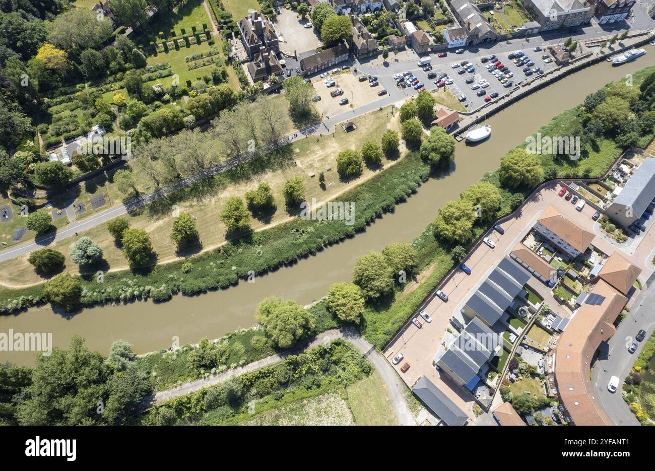 Drone aerial scenery of Sandwich village in Kent United Kingdom. Top ...