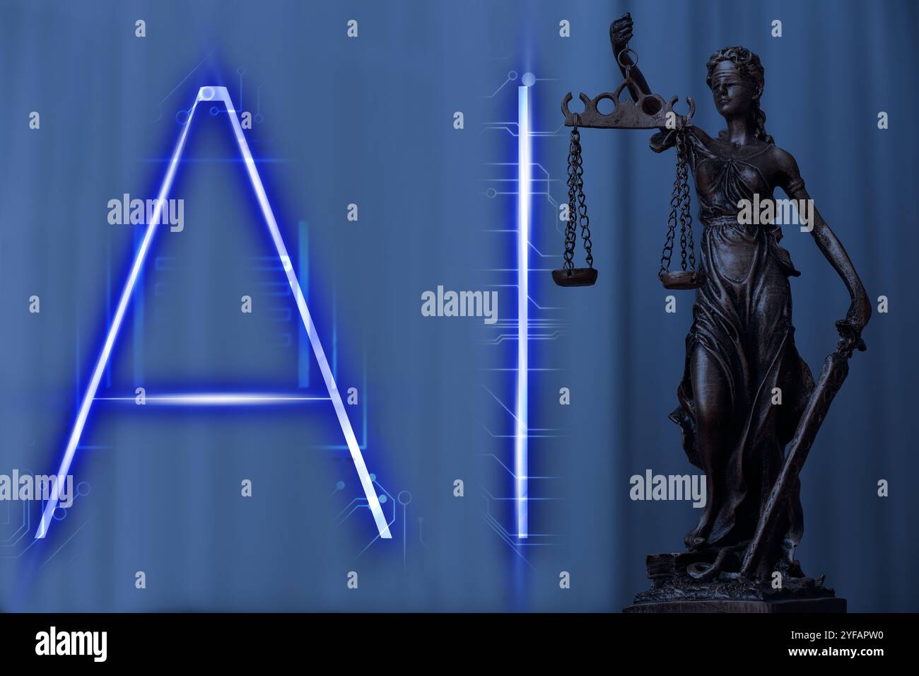 Artificial intelligence and law. Statue of Lady Justice and AI ...