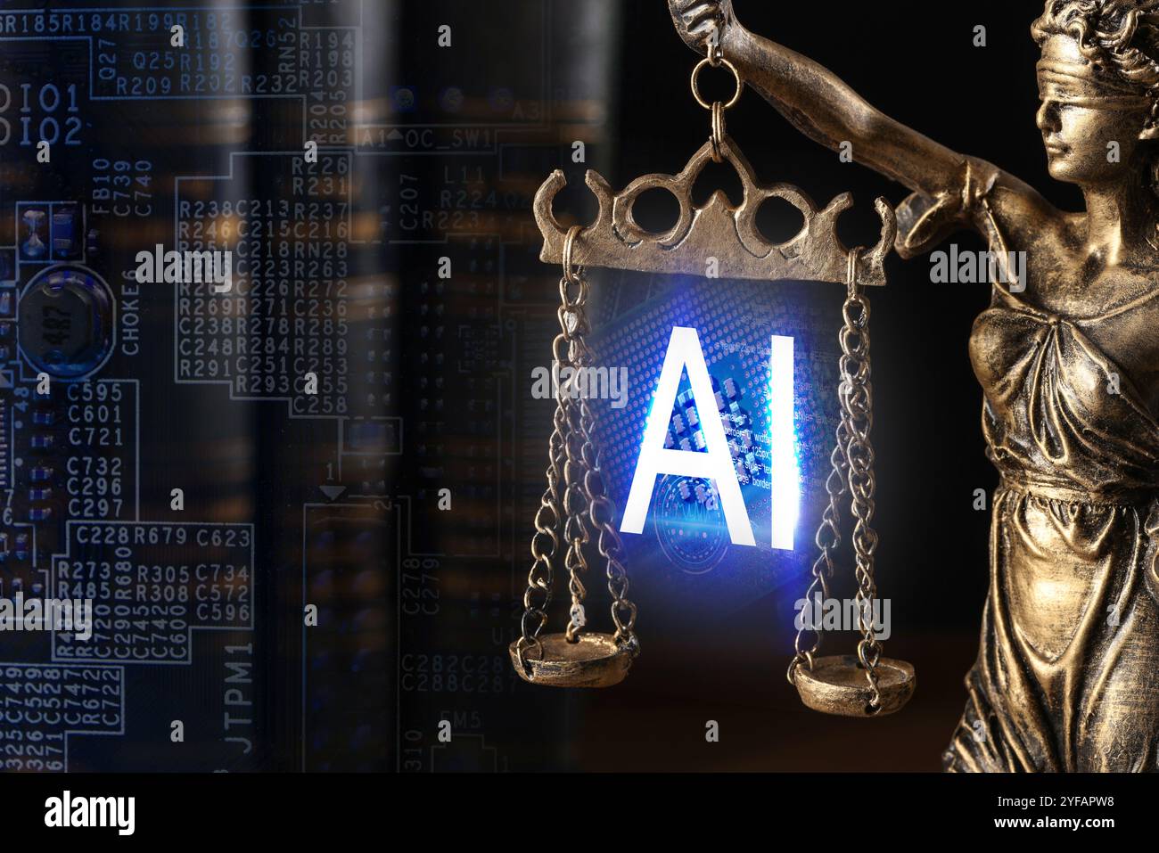 Artificial intelligence and law. Statue of Lady Justice with AI ...