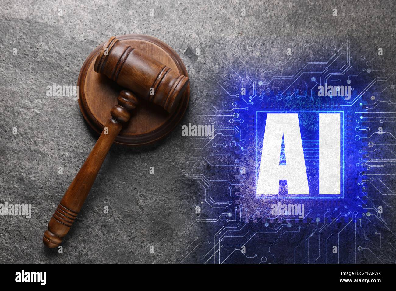 Artificial intelligence and law. Judge's gavel and AI abbreviation on ...
