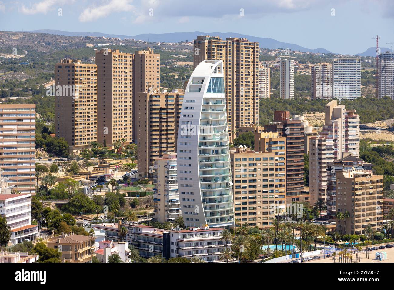 Aerial photo of the beautiful town of Benidorm in Spain showing the ...