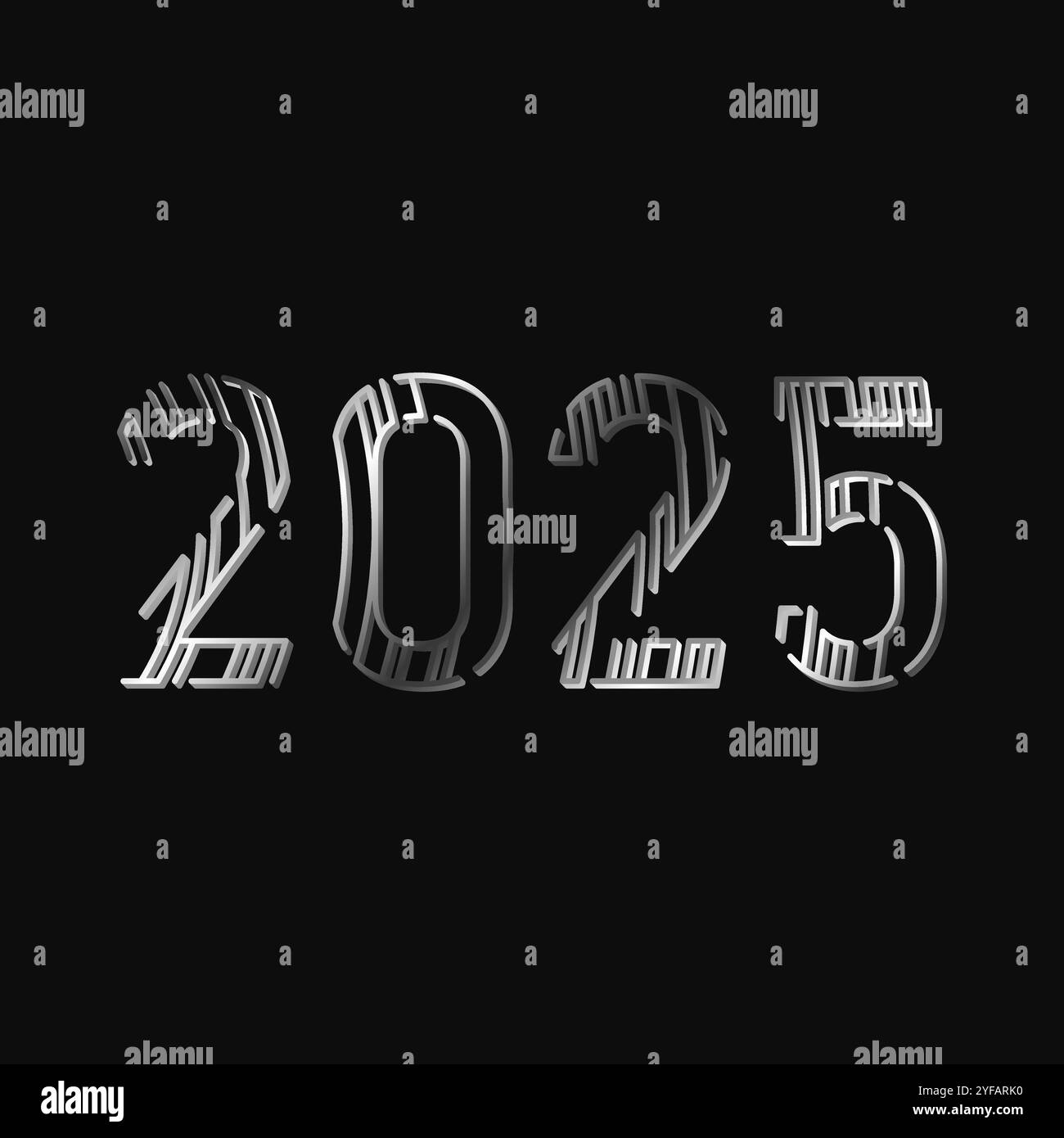 Unique New Year 2025 numbers in futuristic design. Metal numbers ...