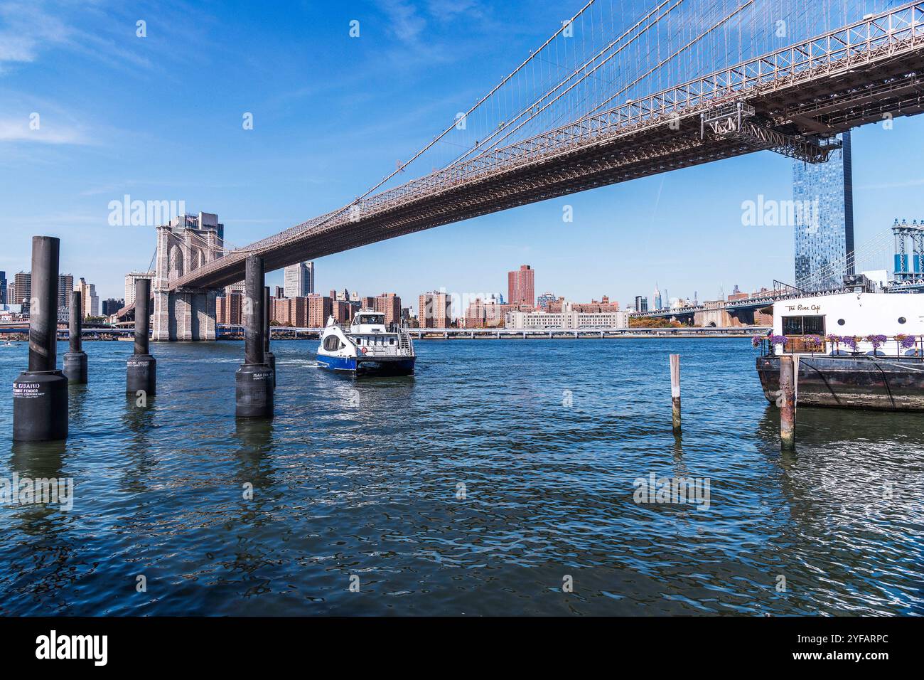 Brooklyn, New York, USA – October 28, 2024: A ferry crosses the East ...