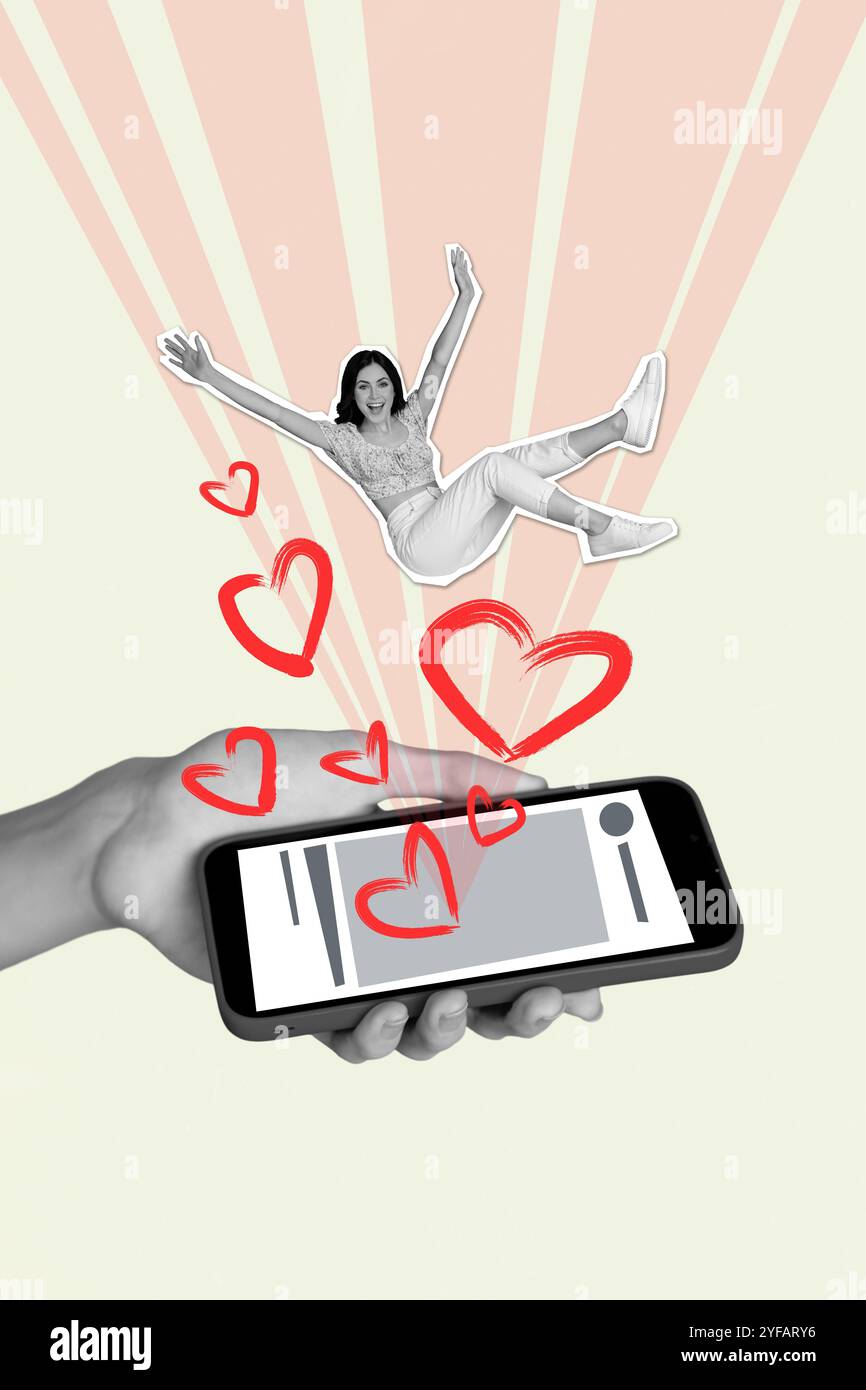 Collage Click button hearts popularity social media instagram app ...