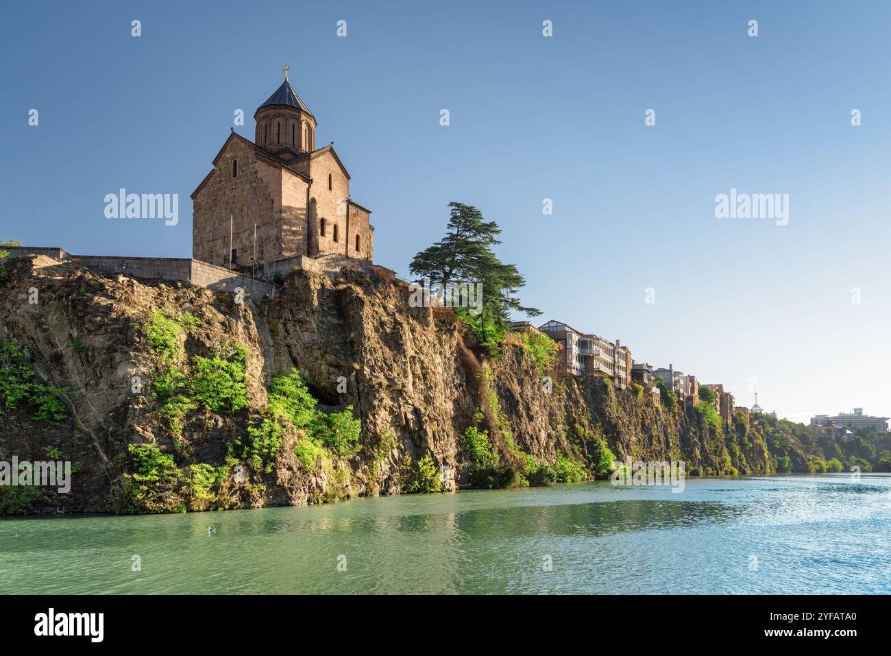 The Virgin Mary Assumption Church of Metekhi on the cliff Stock Photo ...