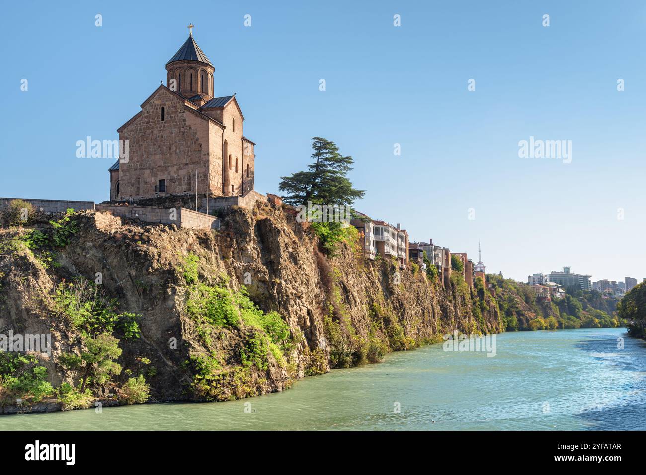 The Virgin Mary Assumption Church of Metekhi on the cliff Stock Photo ...