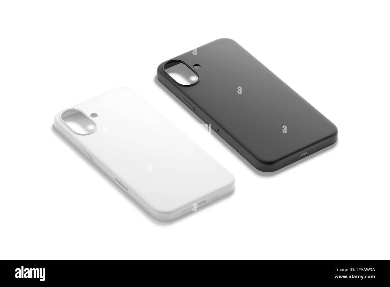 Blank black and white phone case mockup lying, side view, 3d rendering ...