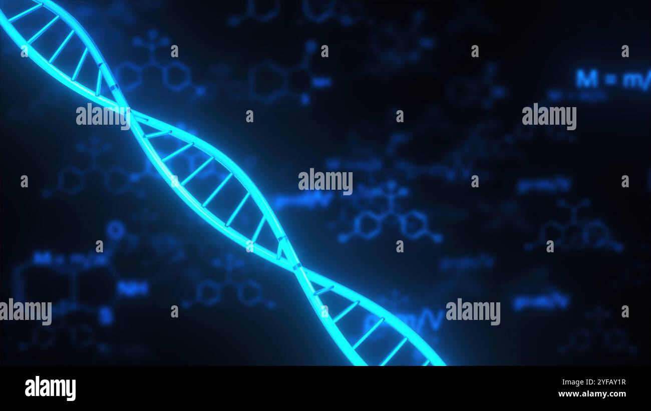 DNA with Chemistry Formulas. Computer generated 3d render Stock Photo ...