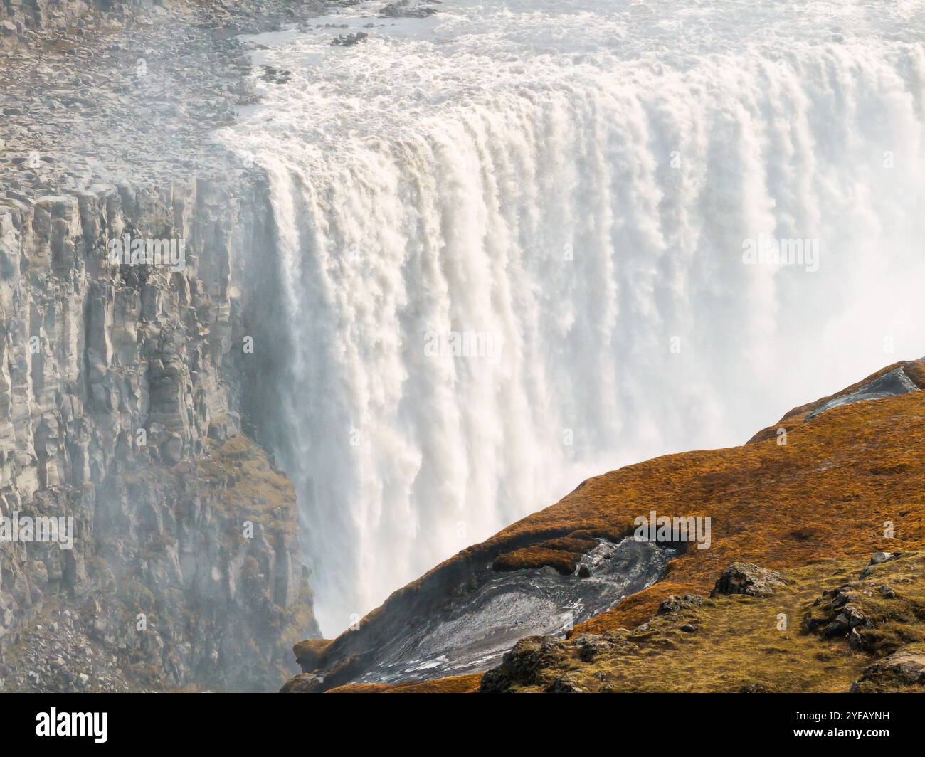 Aerial view of the Dettifoss Waterfall in Jokulsarglijufur National Park in Iceland.. Most ...