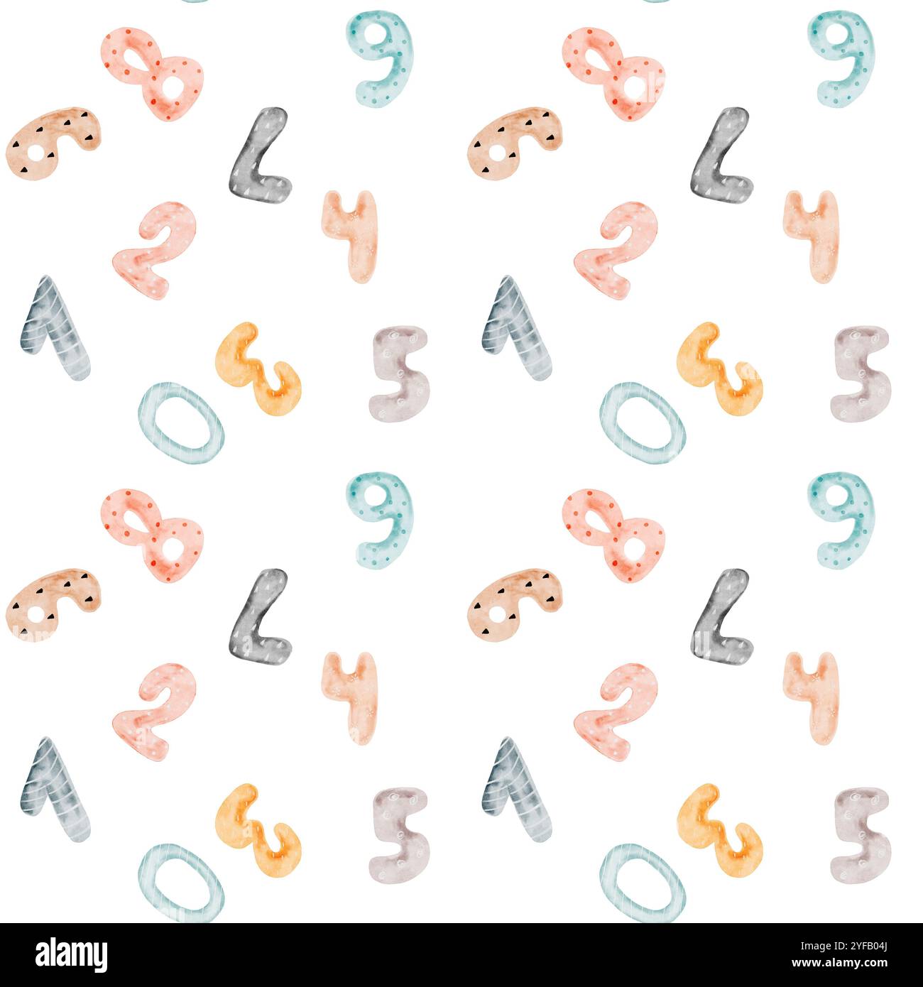 Watercolor Numbers seamless pattern. Cute of colorful cute numbers ...