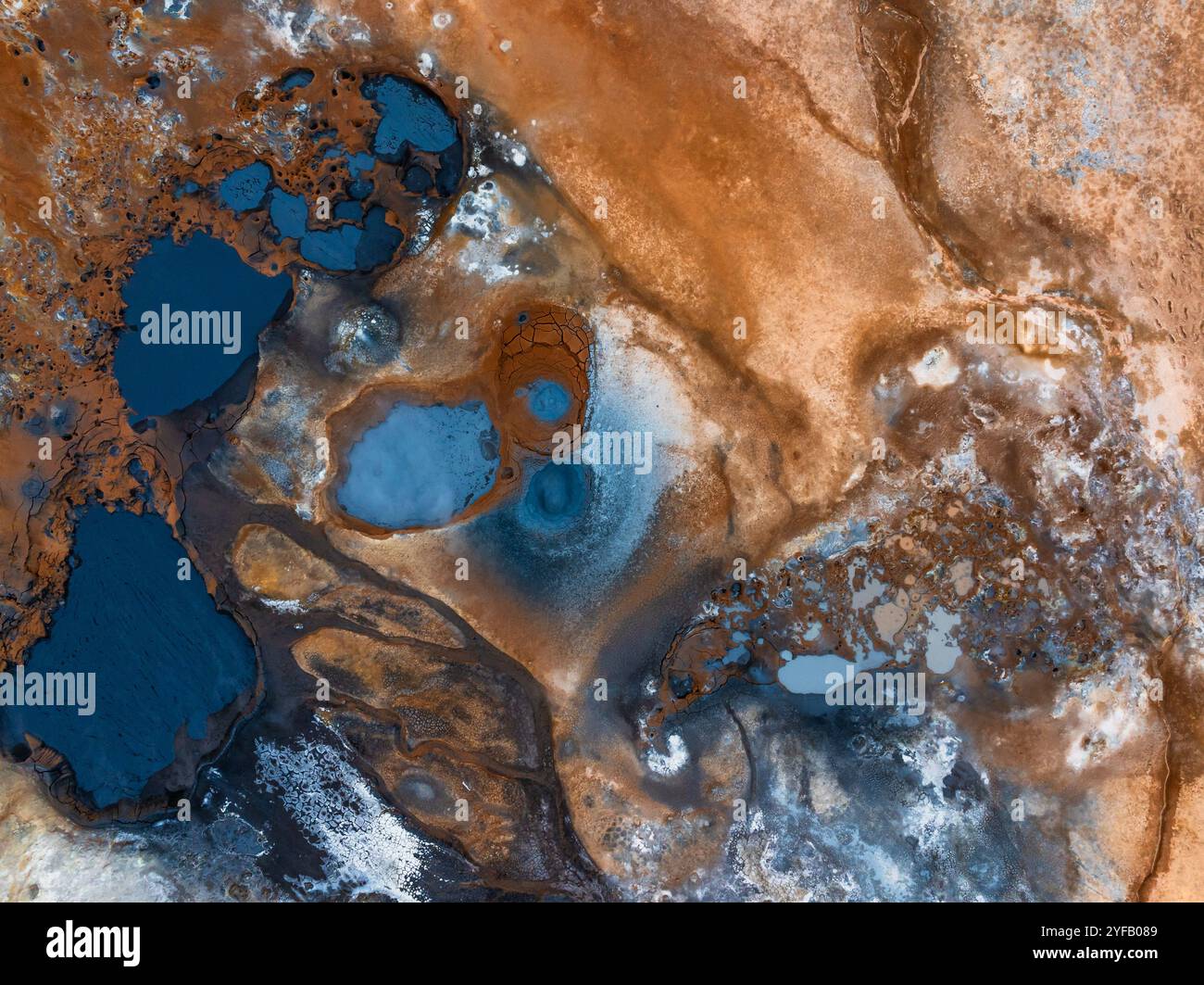 Aerial view of Hverir Geothermal Area, Iceland, showcasing vibrant blue ...