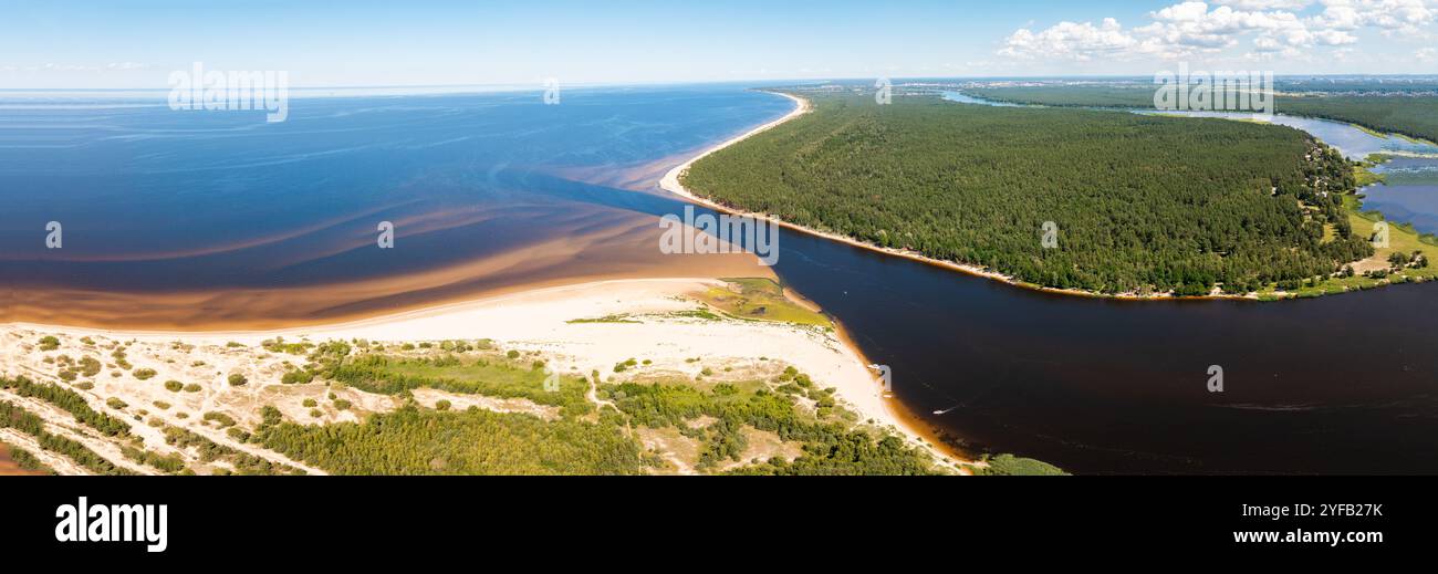 Aerial view of Latvia landscape with Lielupe River and Gulf of Riga in ...