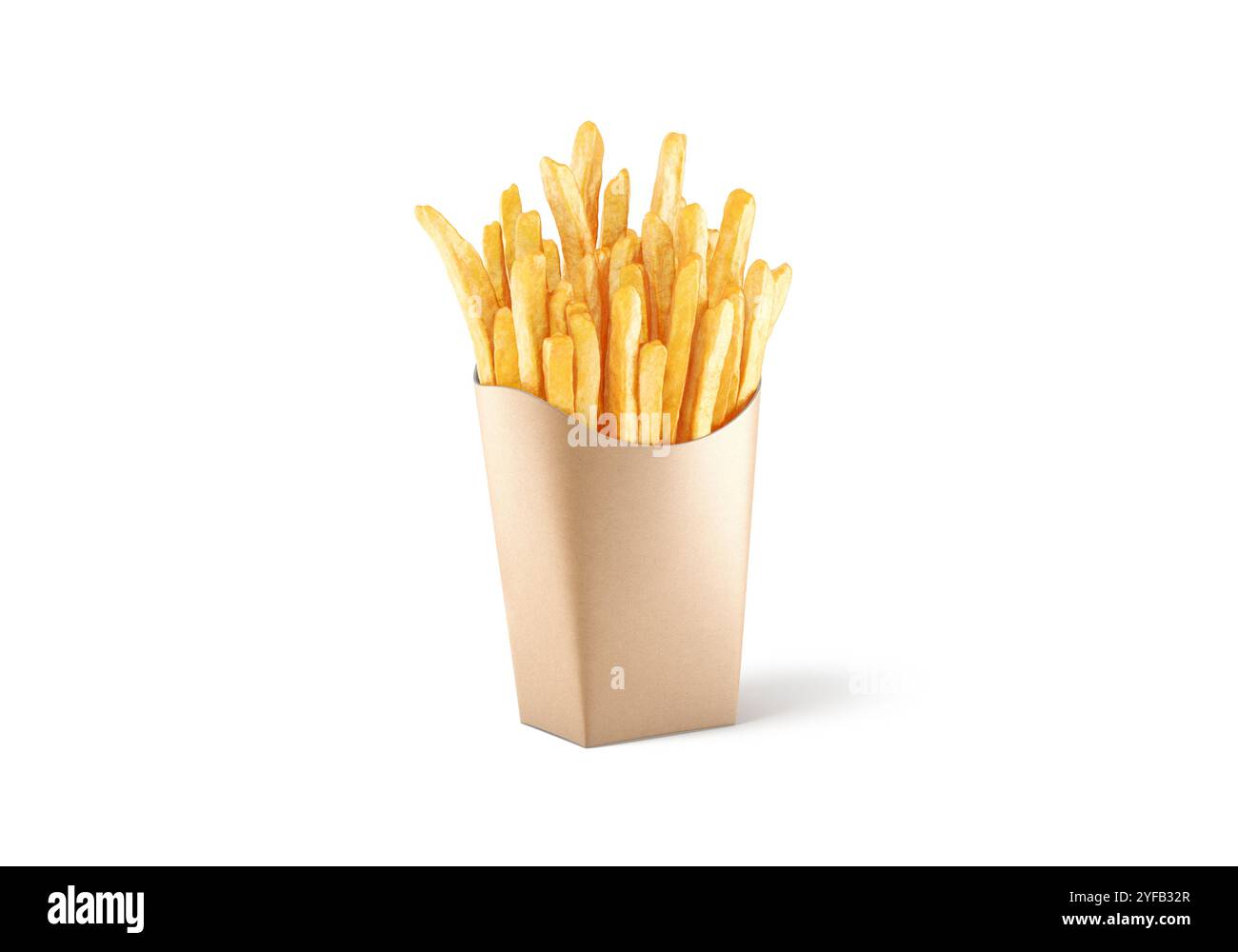 Blank craft paper pack with french fries mockup, side view, 3d ...