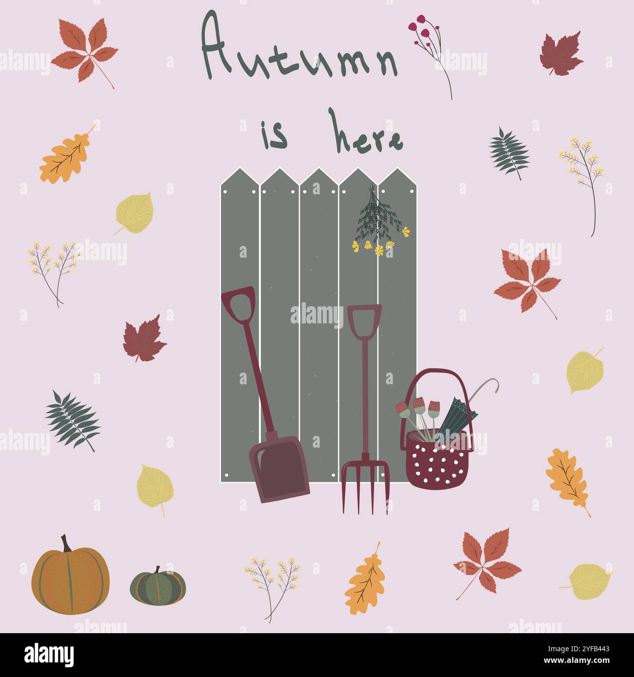 autumn is here Vector colour illustration on autumn garden theme in ...