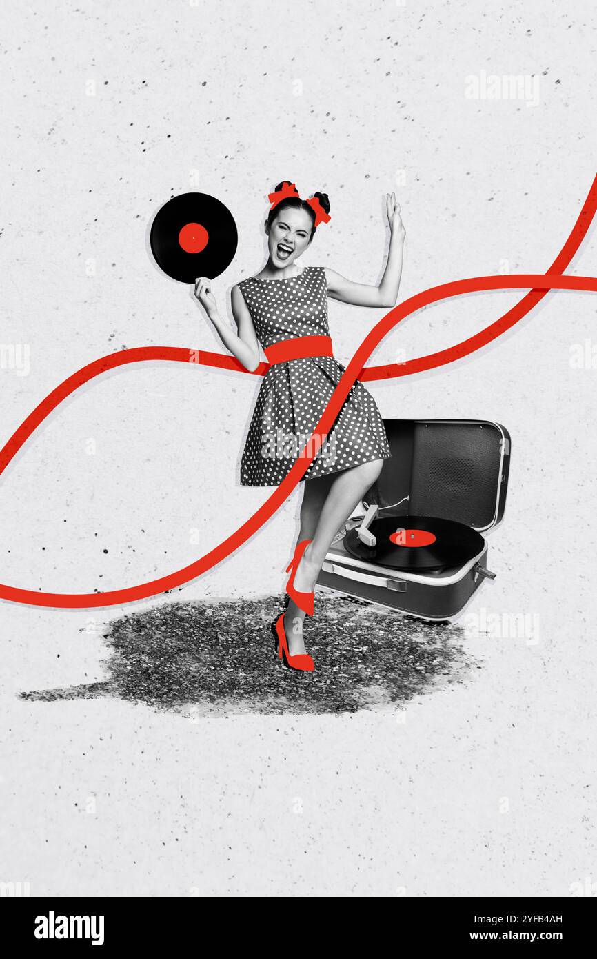 Composite trend artwork sketch photo collage of carefree retro party ...