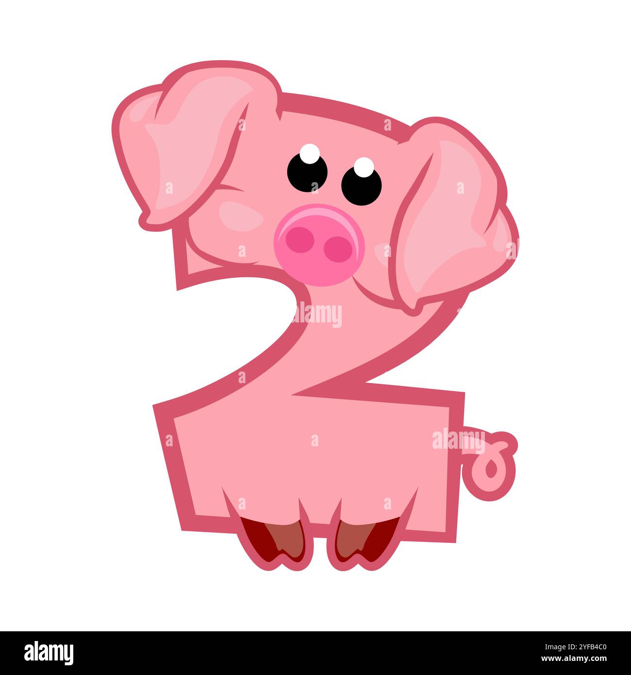 Cartoon number 2 like pink pig, figure Two. Cartoon of number with a ...