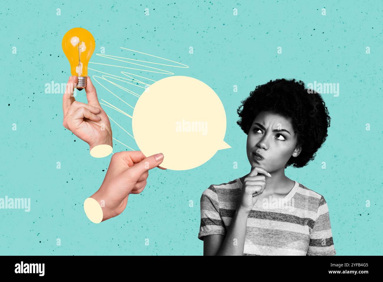 Composite photo collage of minded american girl think strategy light ...
