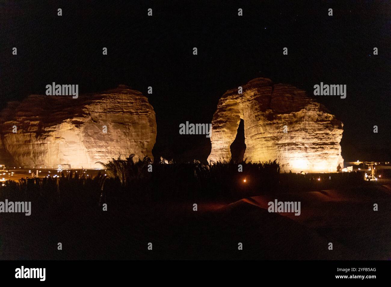 Night view of Jabal Al-Fil (Elephant Rock) rock formation near Al Ula ...