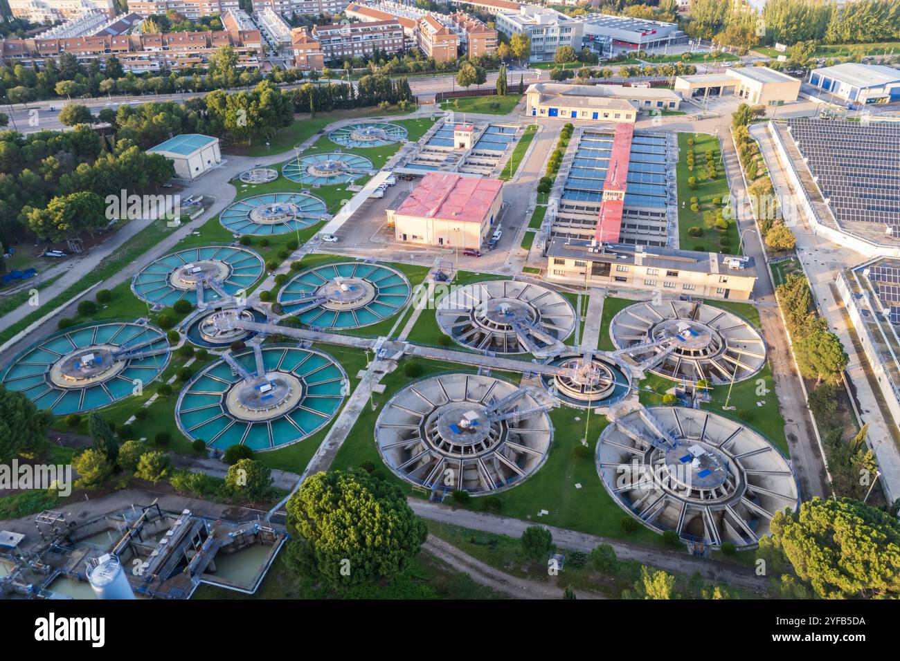 Aerial view of Casablanca water treatment plant in Zaragoza, Spain ...