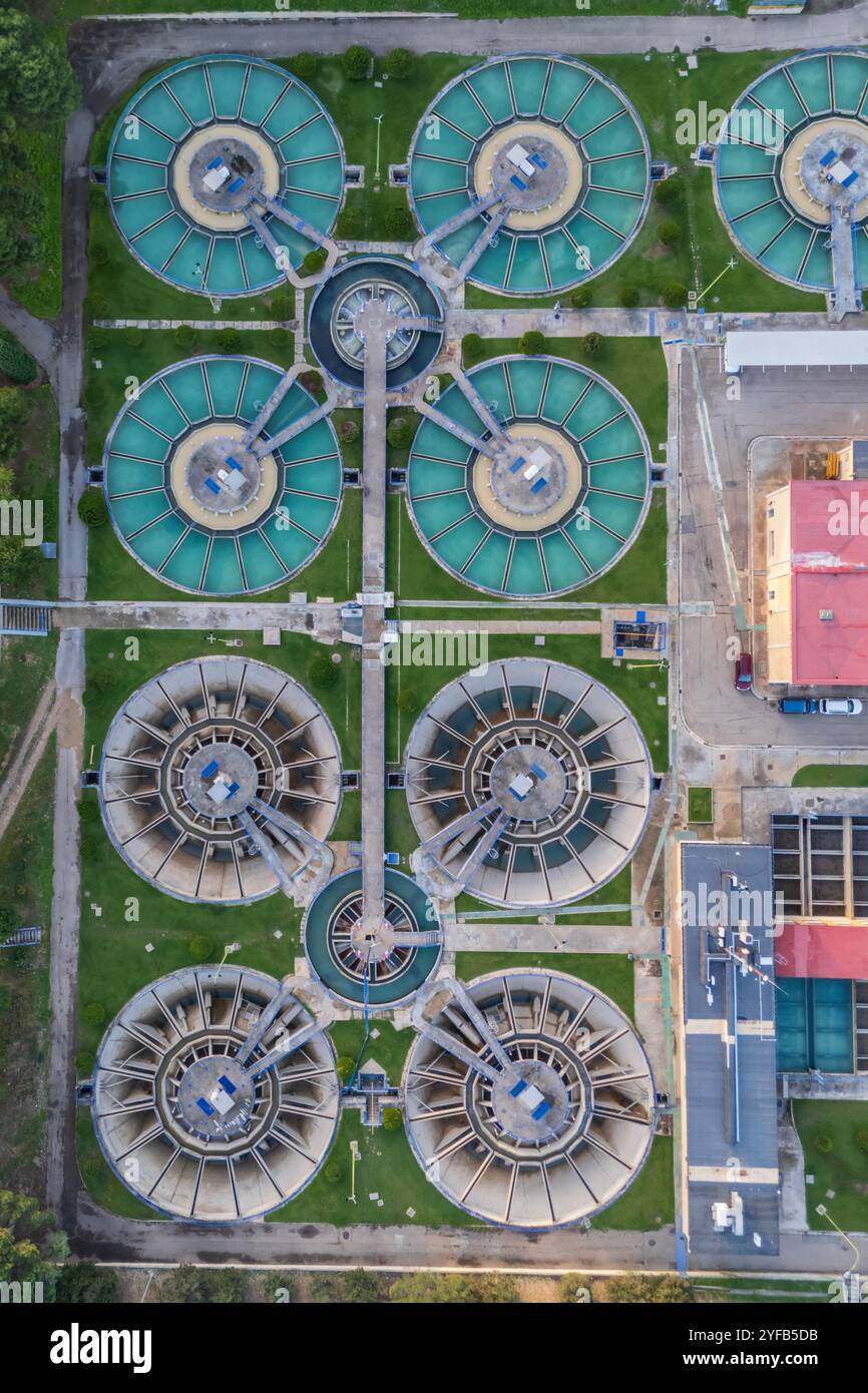 Aerial view of Casablanca water treatment plant in Zaragoza, Spain ...