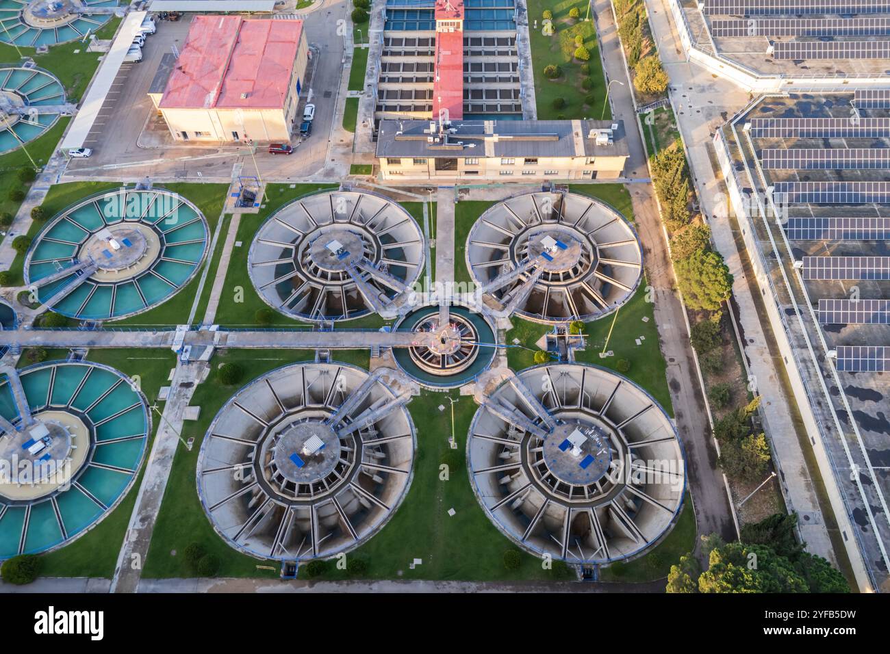 Aerial view of Casablanca water treatment plant in Zaragoza, Spain ...