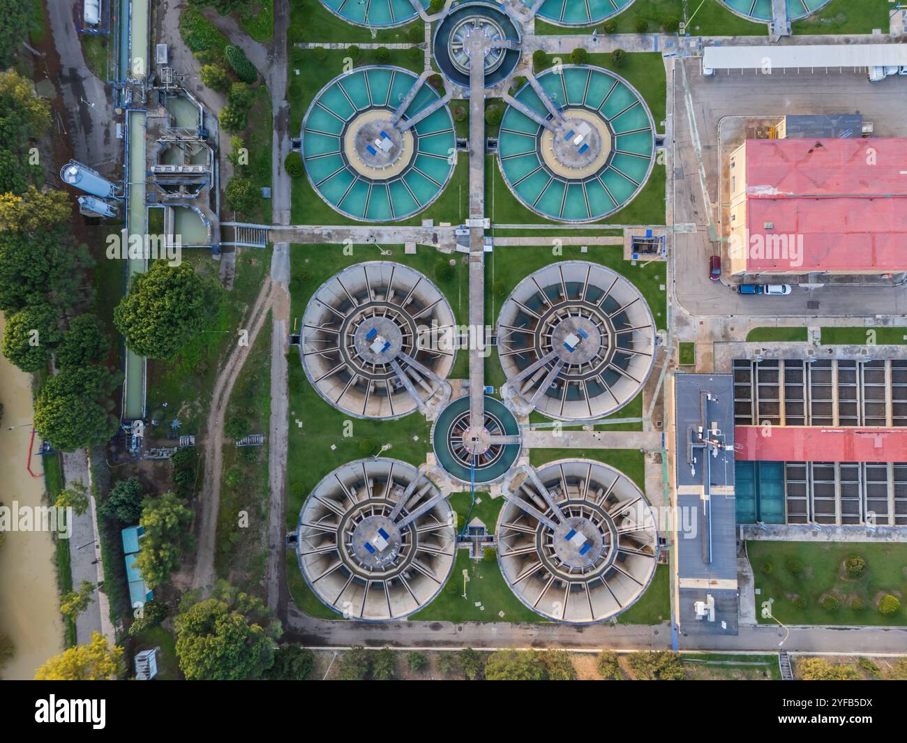 Aerial view of Casablanca water treatment plant in Zaragoza, Spain ...
