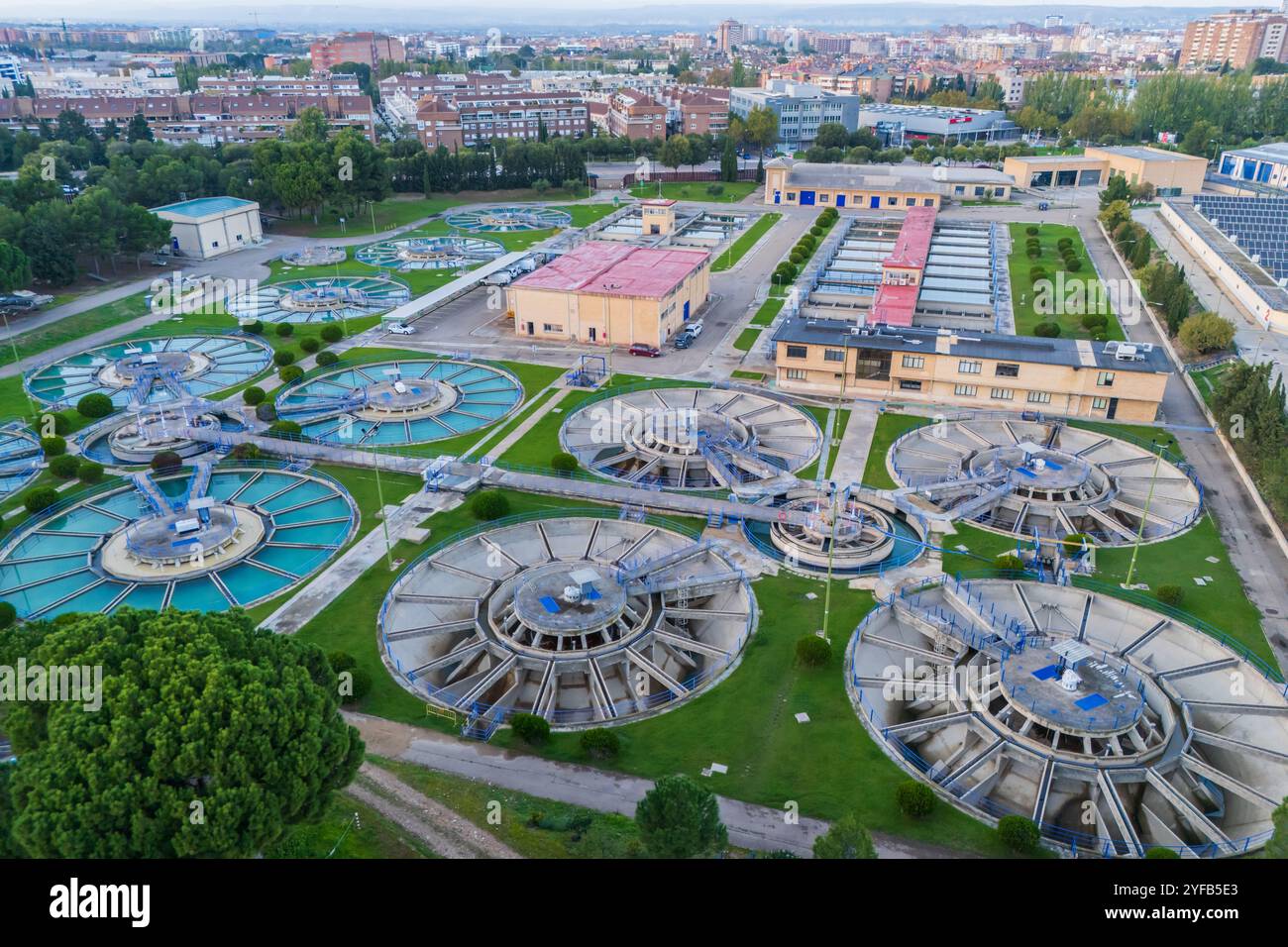 Aerial view of Casablanca water treatment plant in Zaragoza, Spain ...