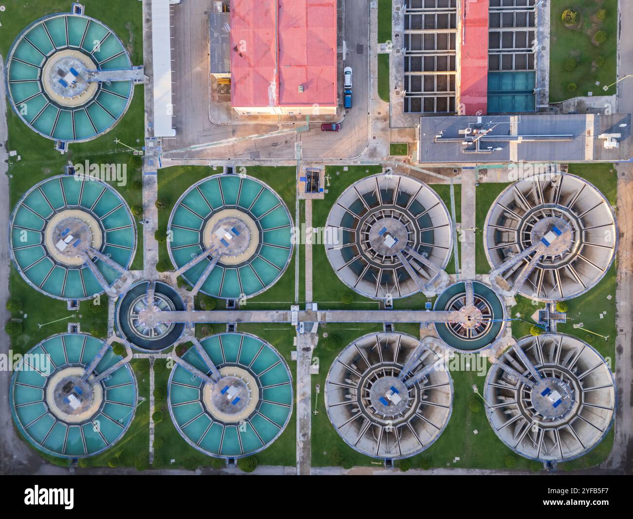 Aerial view of Casablanca water treatment plant in Zaragoza, Spain ...