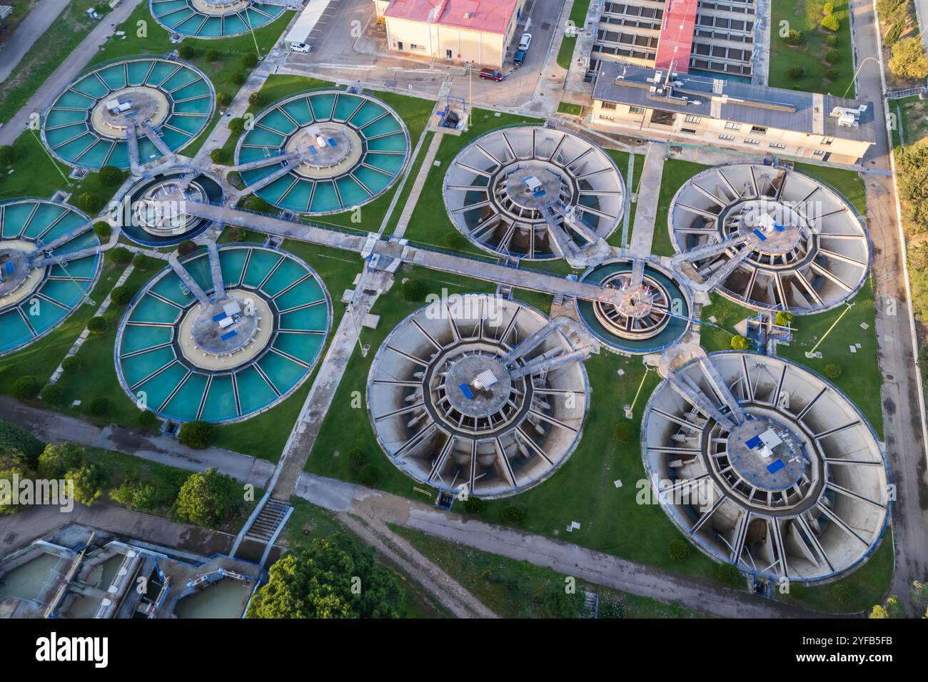 Aerial view of Casablanca water treatment plant in Zaragoza, Spain ...