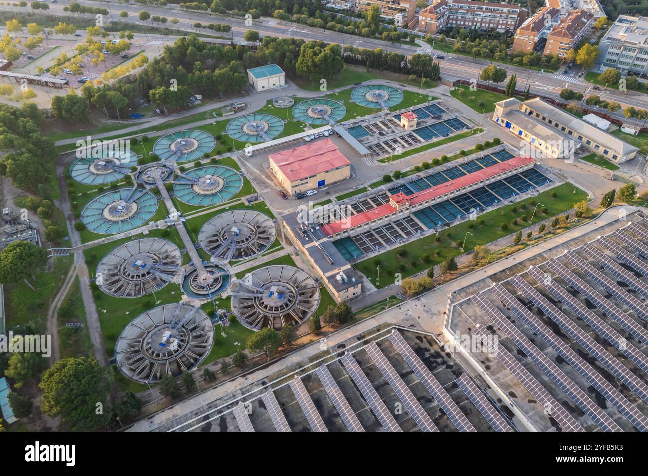 Aerial view of Casablanca water treatment plant in Zaragoza, Spain ...