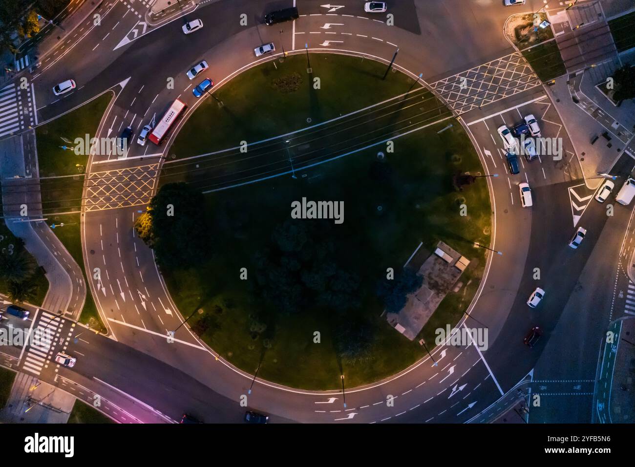 Aerial view of an illuminated roundabout at night, Zaragoza, Spain Stock Photo - Alamy