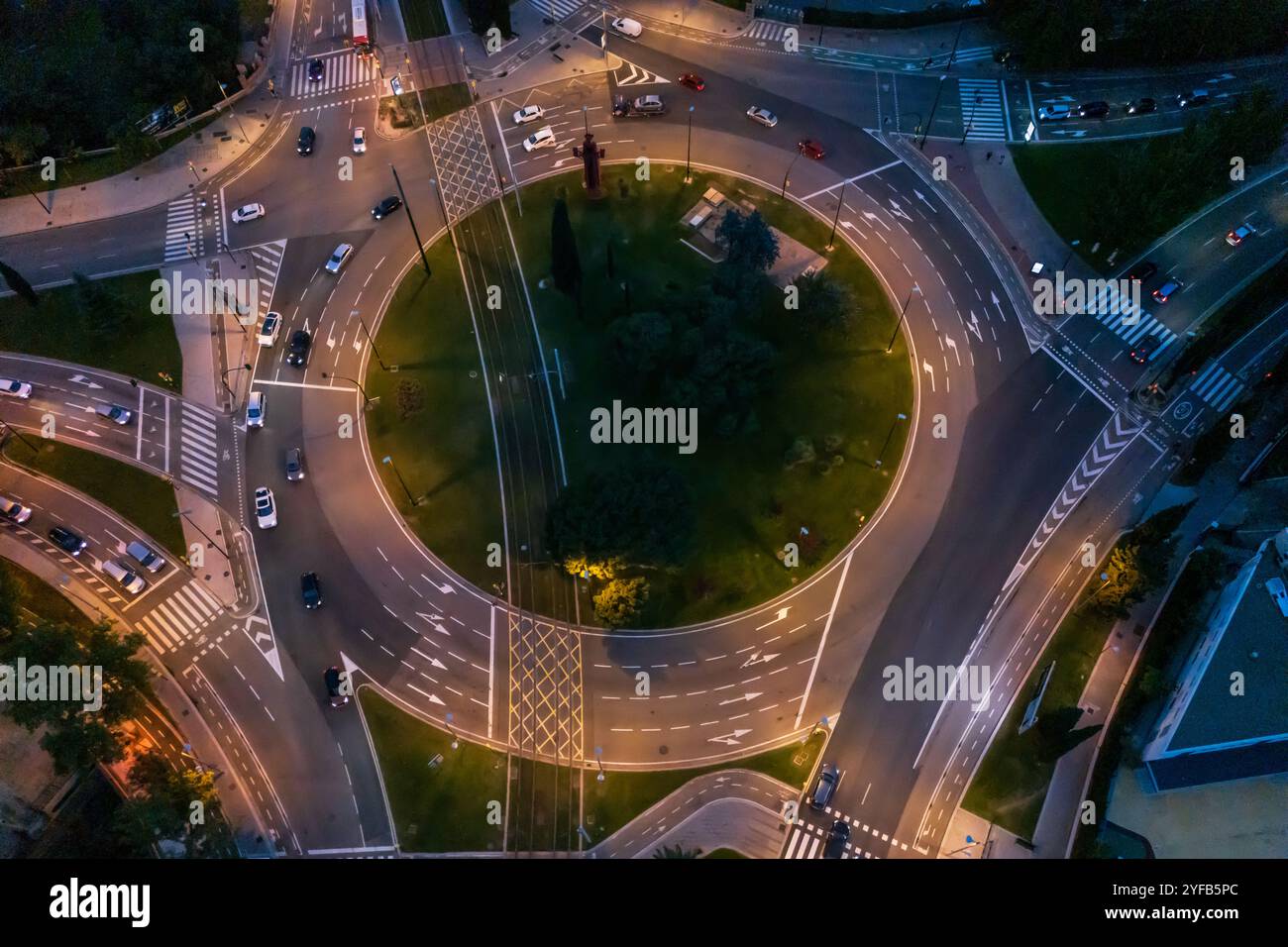 Aerial view of an illuminated roundabout at night, Zaragoza, Spain Stock Photo - Alamy