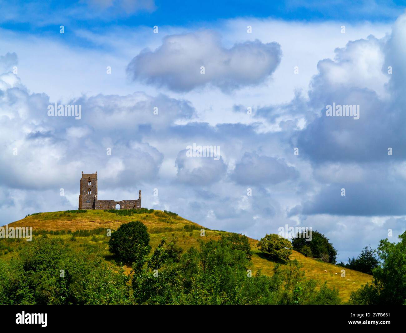 The never completed church built in 1793 at the top of Burrow Mump a ...