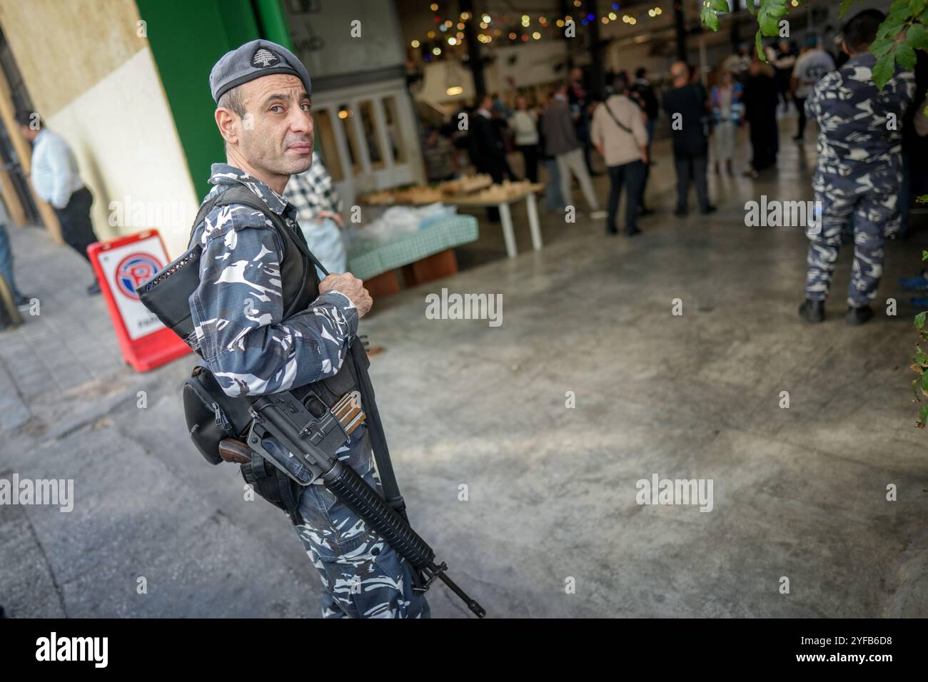 Beirut, Lebanon. 04th Nov, 2024. Police officers secure the visit of ...