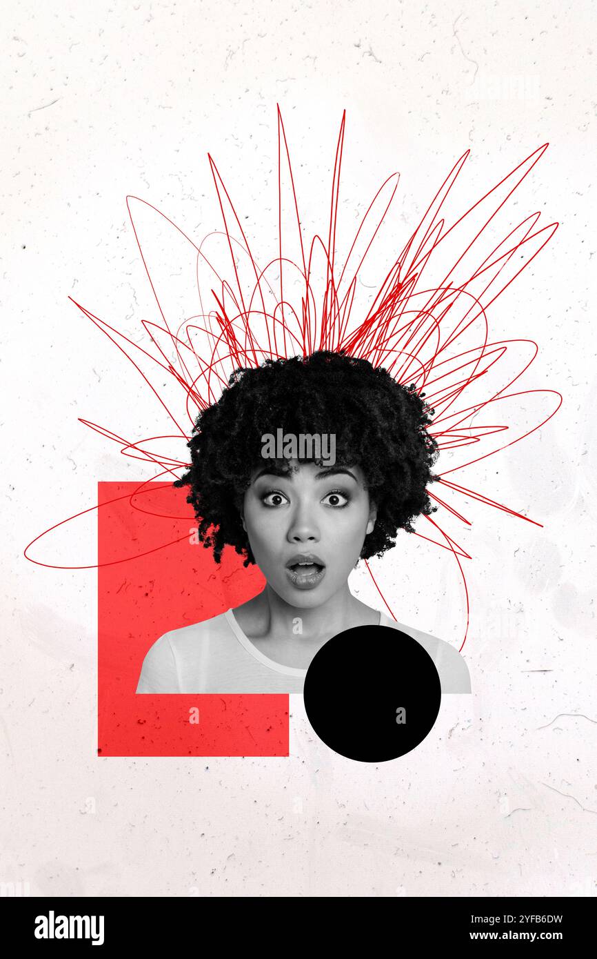 Vertical poster collage young shocked impressed amazed girl speechless ...