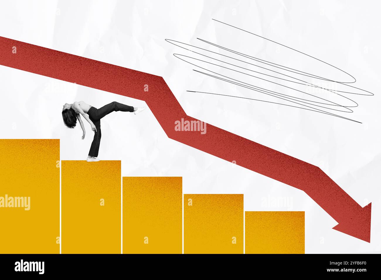 Creative collage image of mini black white effect girl step descend ...