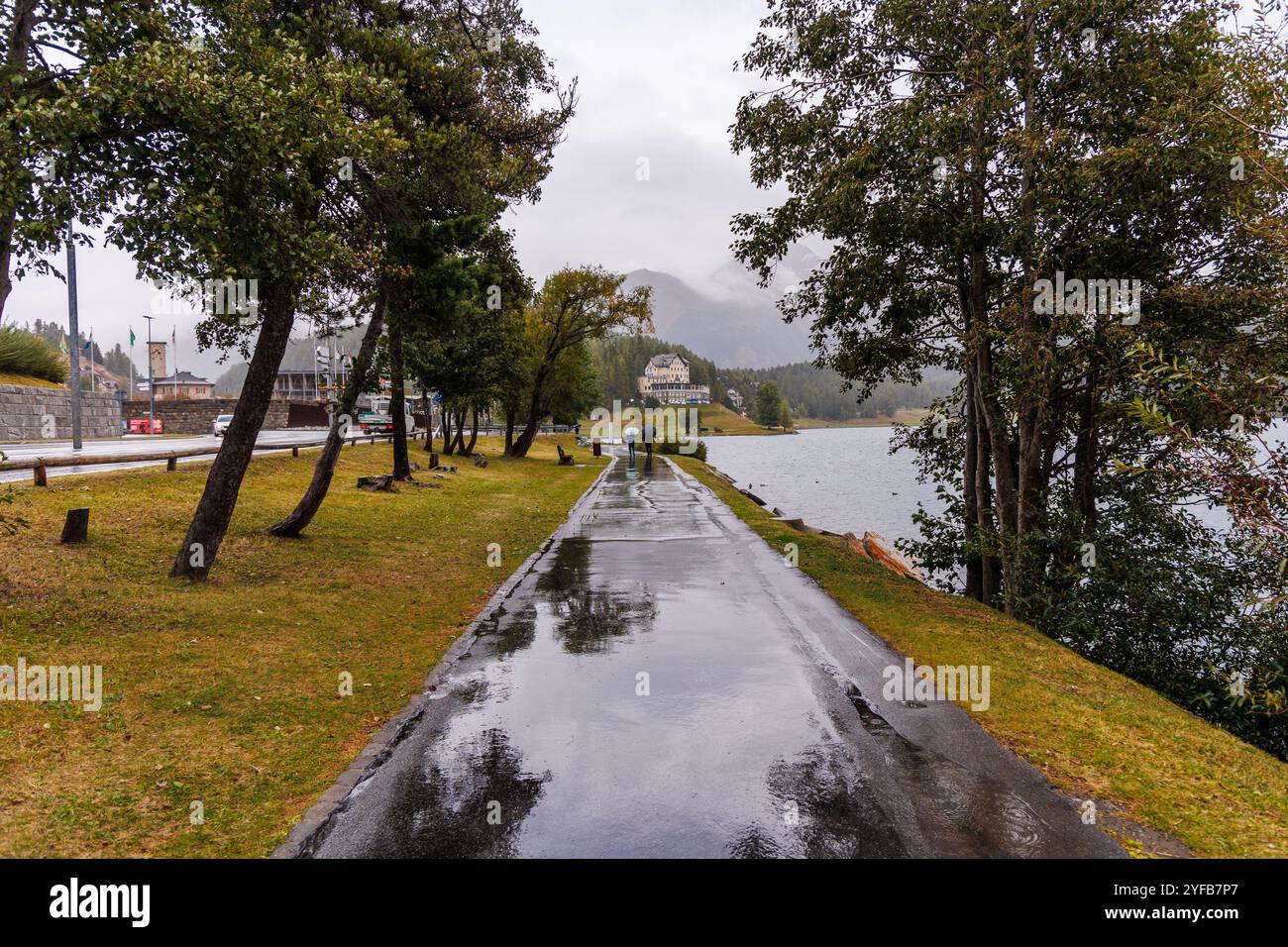 Saint Moritz, Switzerland - September, 2024: Walking path at Saint ...