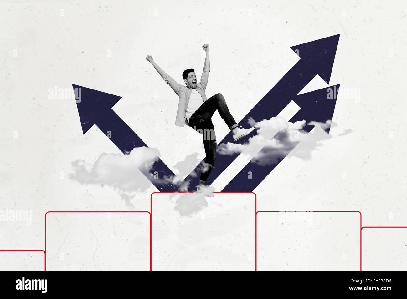 Creative photo collage young man leadership direction arrow growth ...