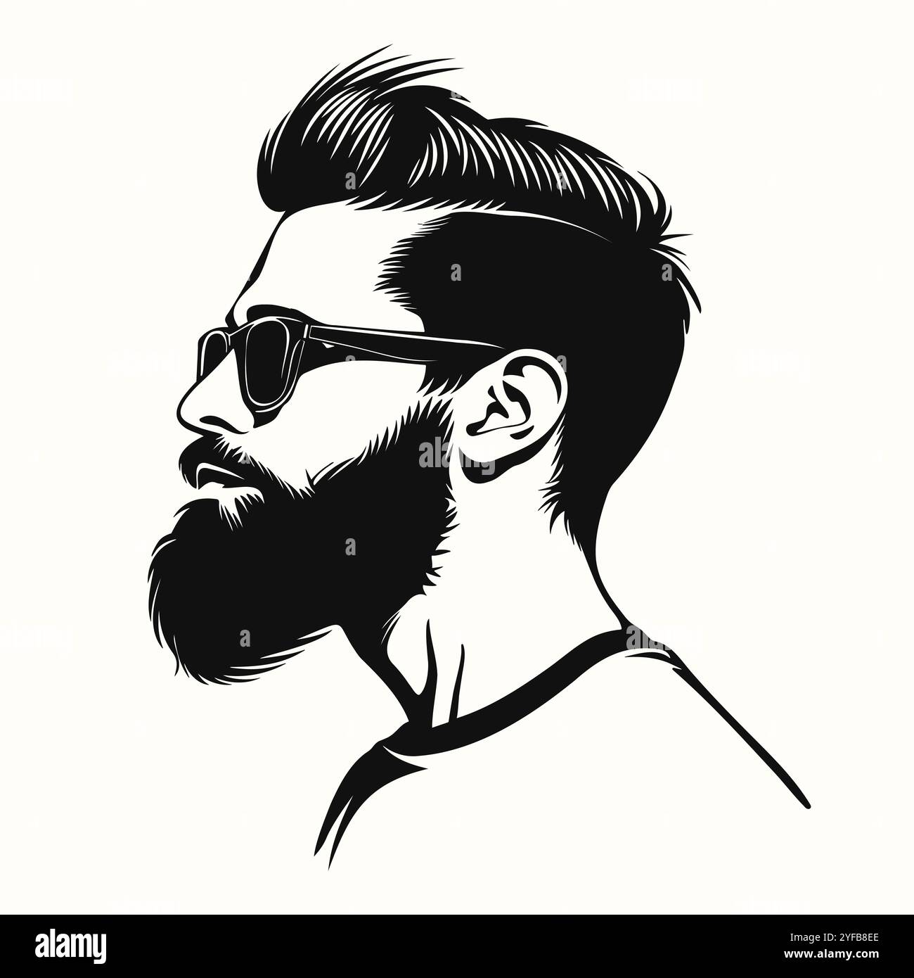 Black silhouette bearded man, hipster face. Male fashion emblem, icon, label, print. Vector ...