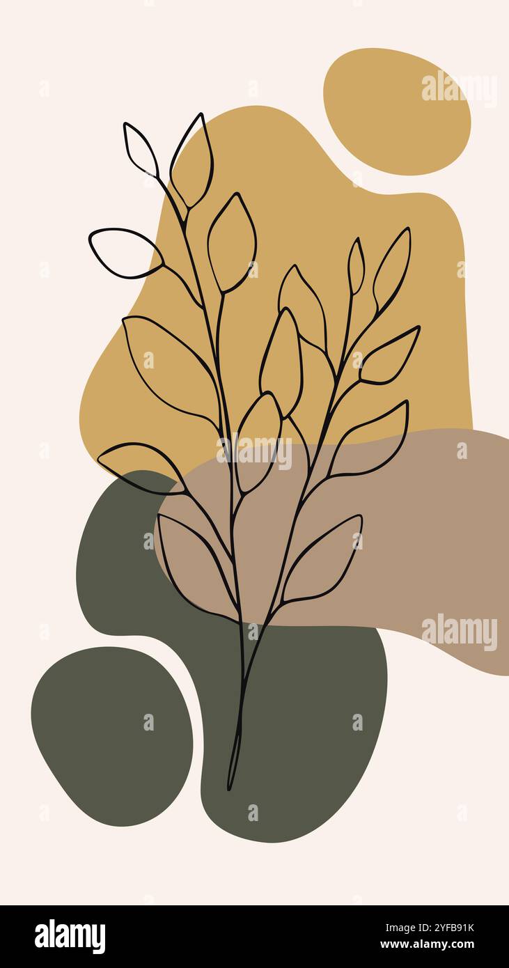 Boho vertical poster with botanic element and hand drawn blobs ...