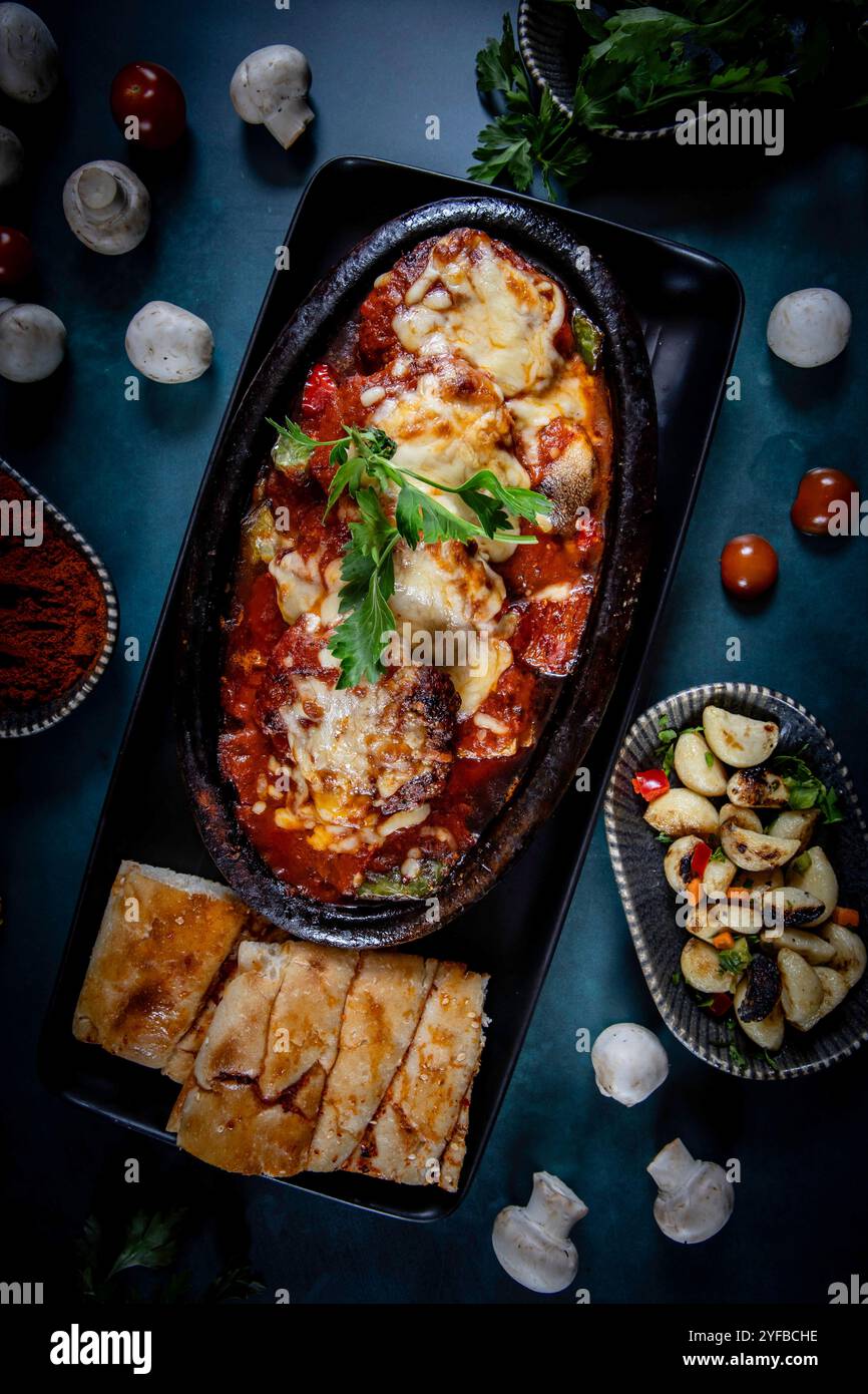 Traditional Turkish food styled with the ingredients that make up the ...