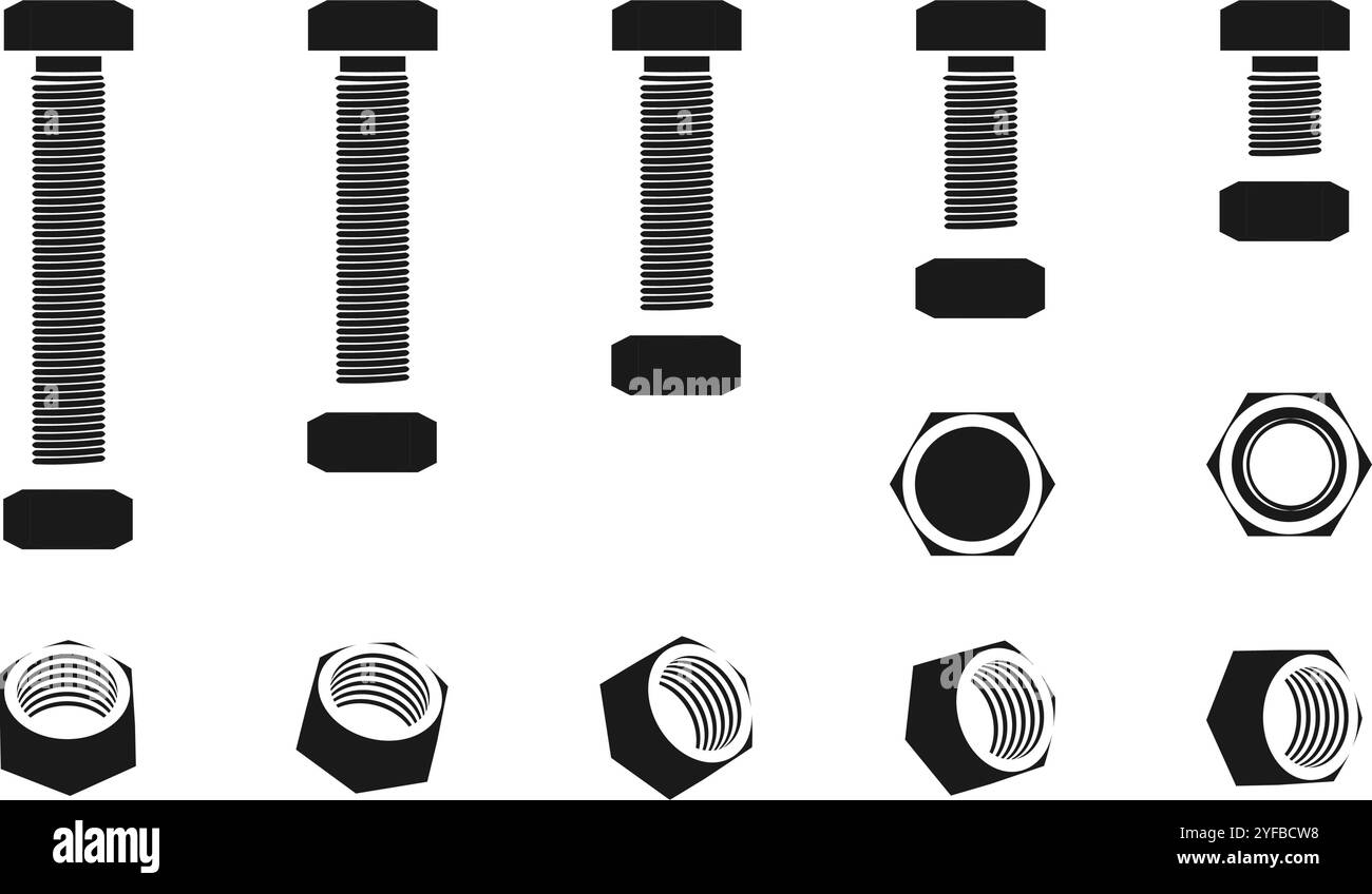 nut and bolt icon set vector illustration isolated on white background ...