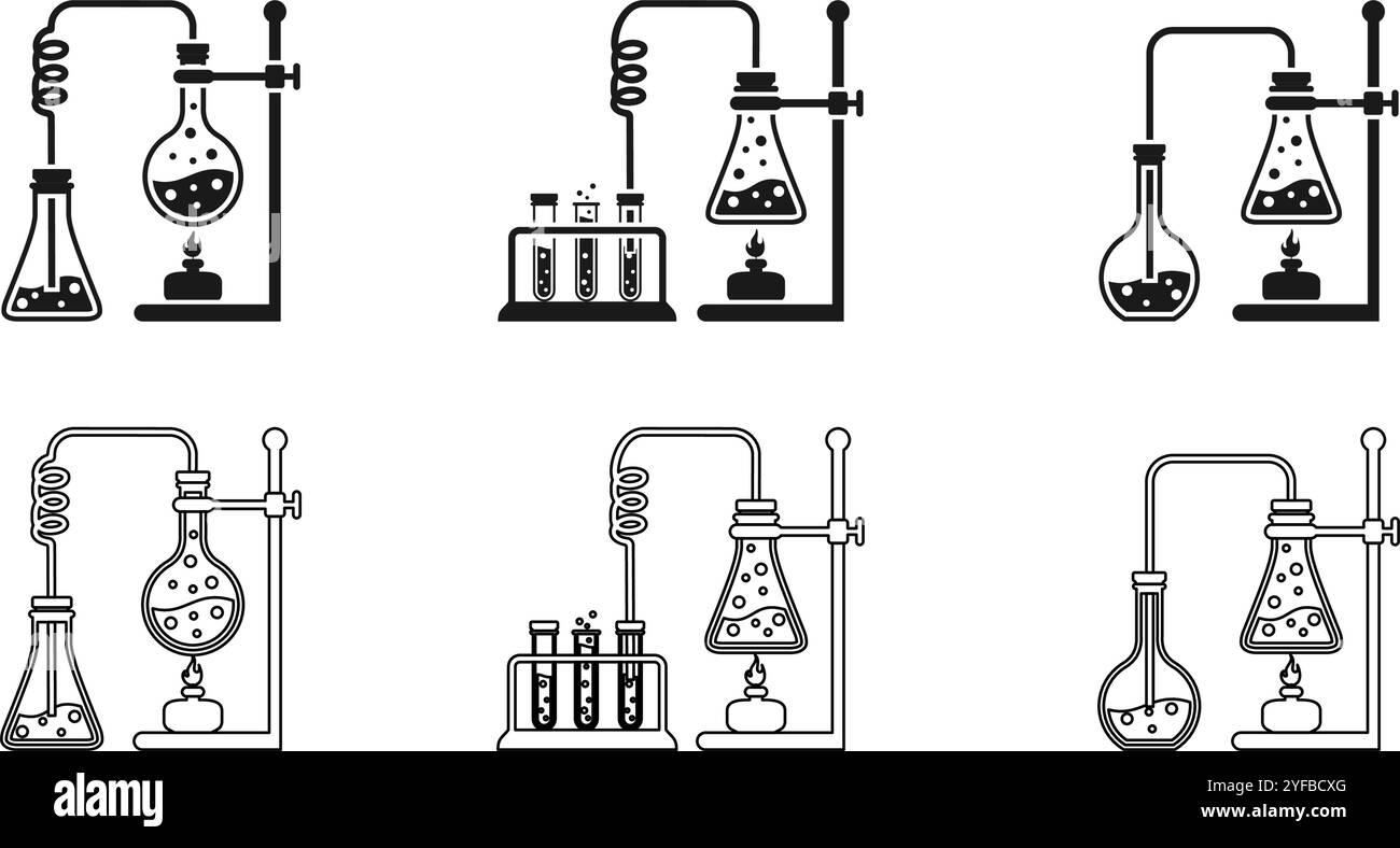 simple chemical laboratory experiment vector illustration isolated on ...