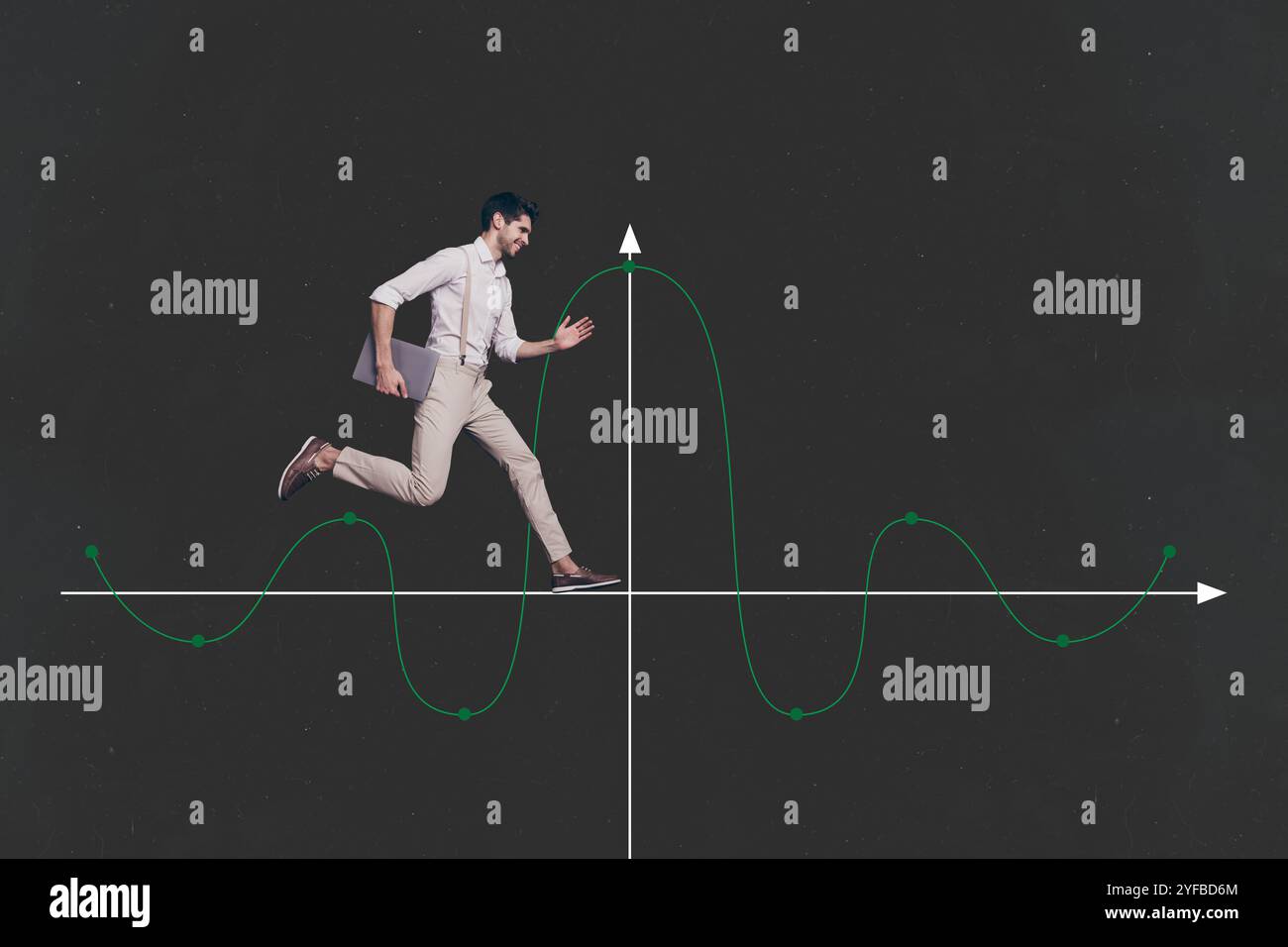 Composite photo collage of happy businessman run graph statistics carry ...