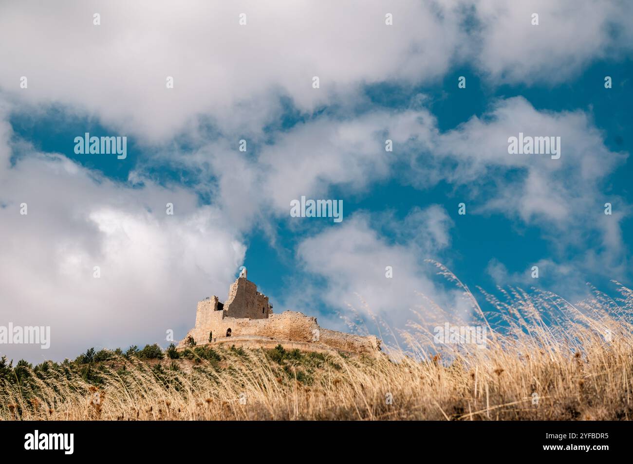 View from below of Castrojeriz Castle in Burgos Spain, a city through ...